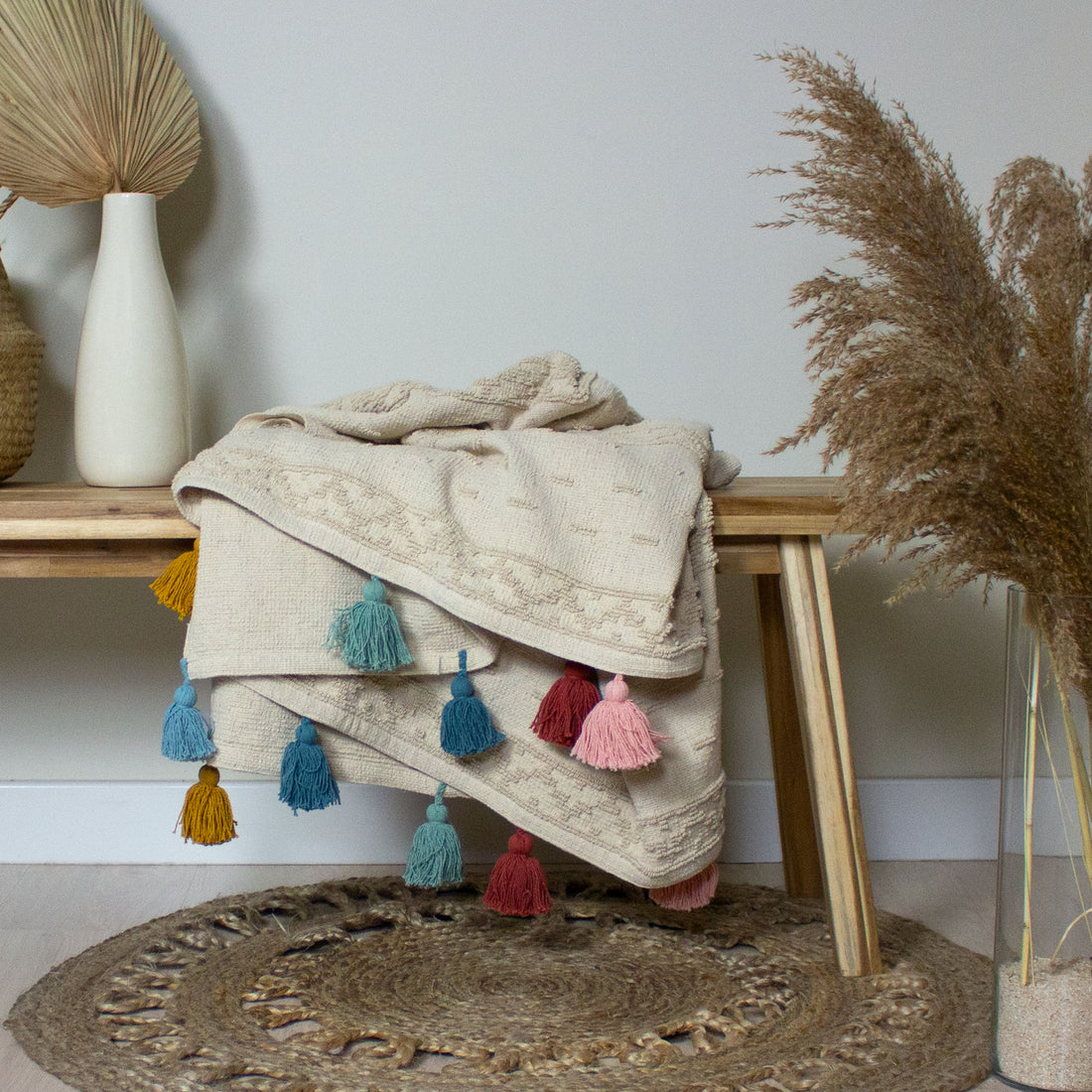 Boho Cotton Tufted Multicolour Throw Blanket – RAKE Online